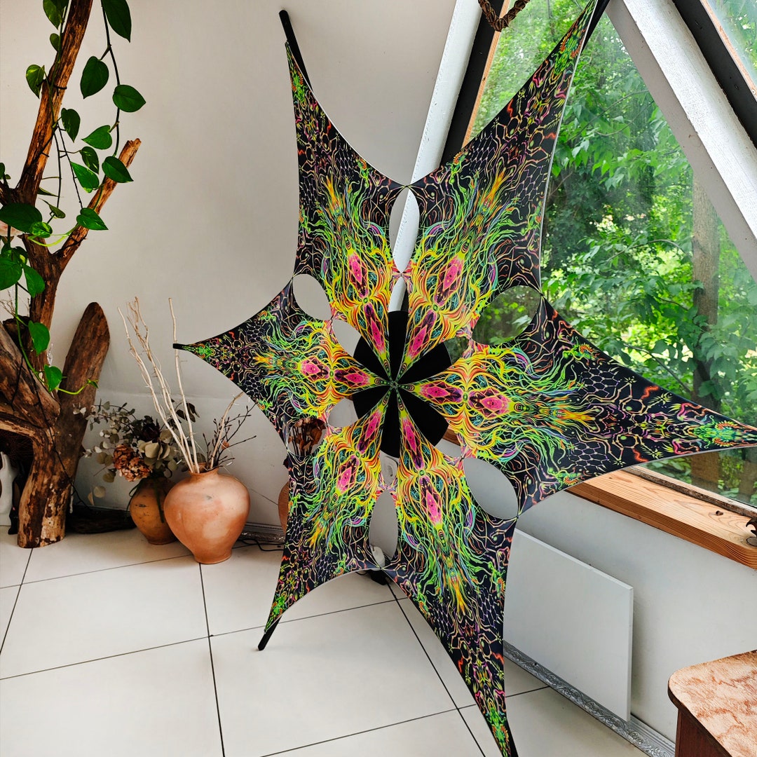 Canopy Blacklight UV Active Fern Flower Ceiling Decor Lycra Psytrance ...