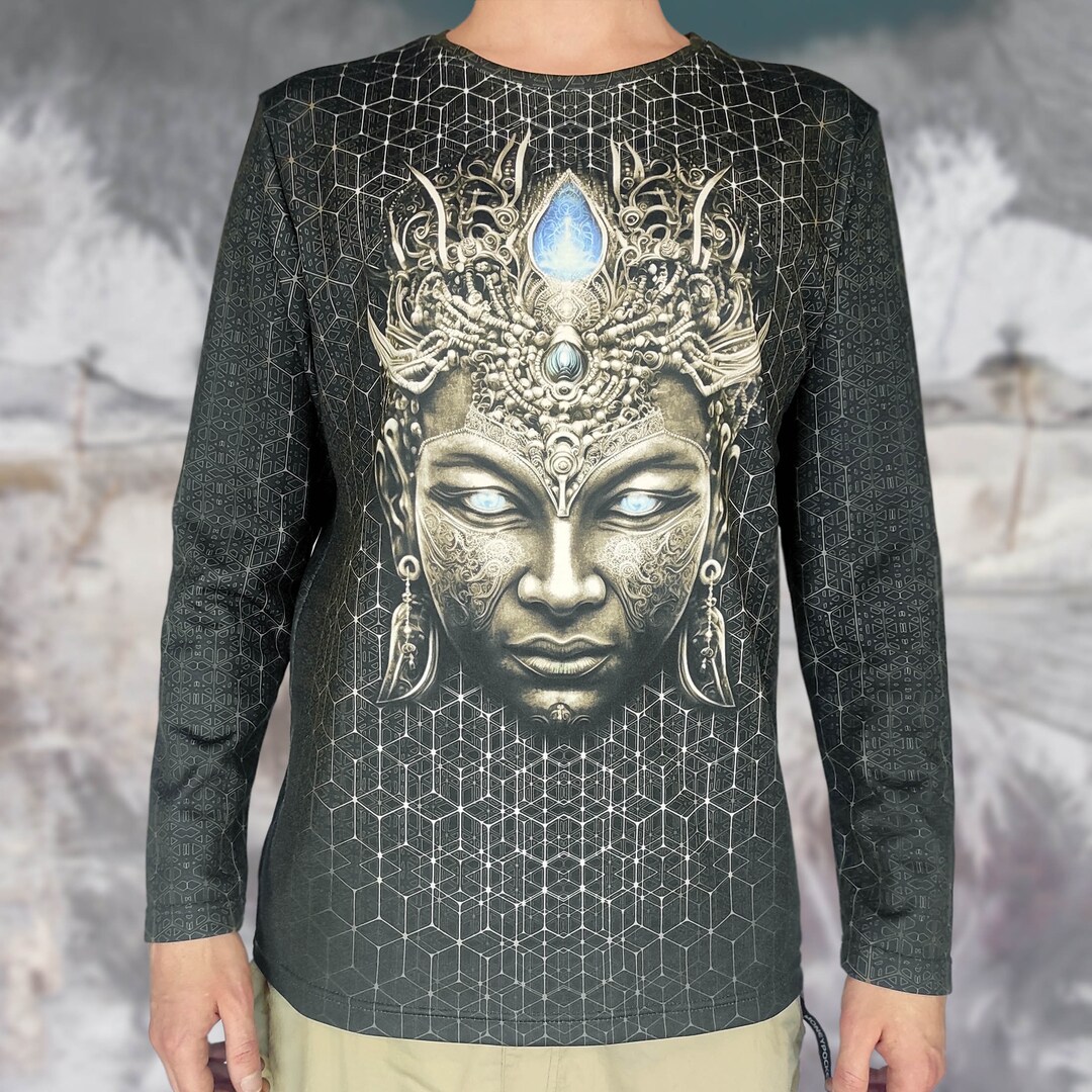 Psy Long Sleeve Buddha Concentration Black White T-shirt Blacklight UV ...