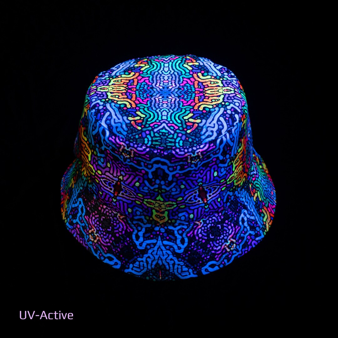 UV Active Bucket Hat Psychedelic Panama Psy Worms Blacklight Reactive ...