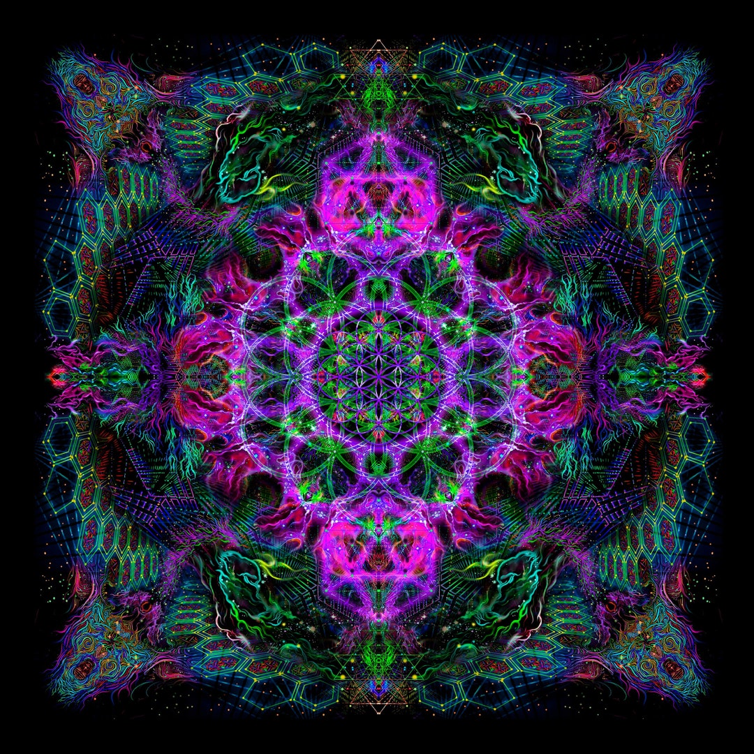 UV Backdrop Blacklight : Flower of Life Tapestry - Psychedelic Sacred ...