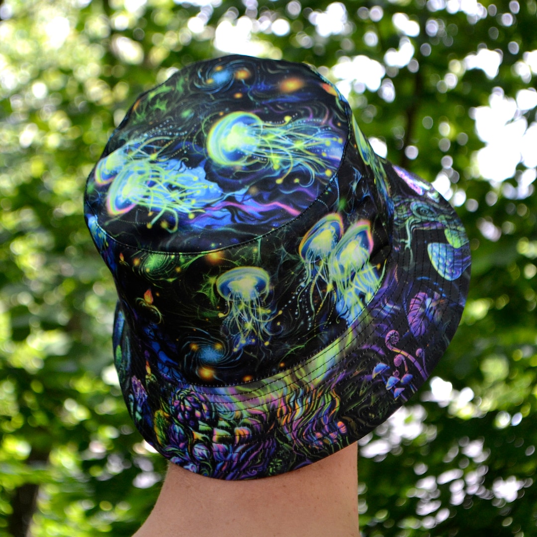 UV Active Panama Jellyfish - Psychedelic Hat - Fractal Pattern - Psy ...
