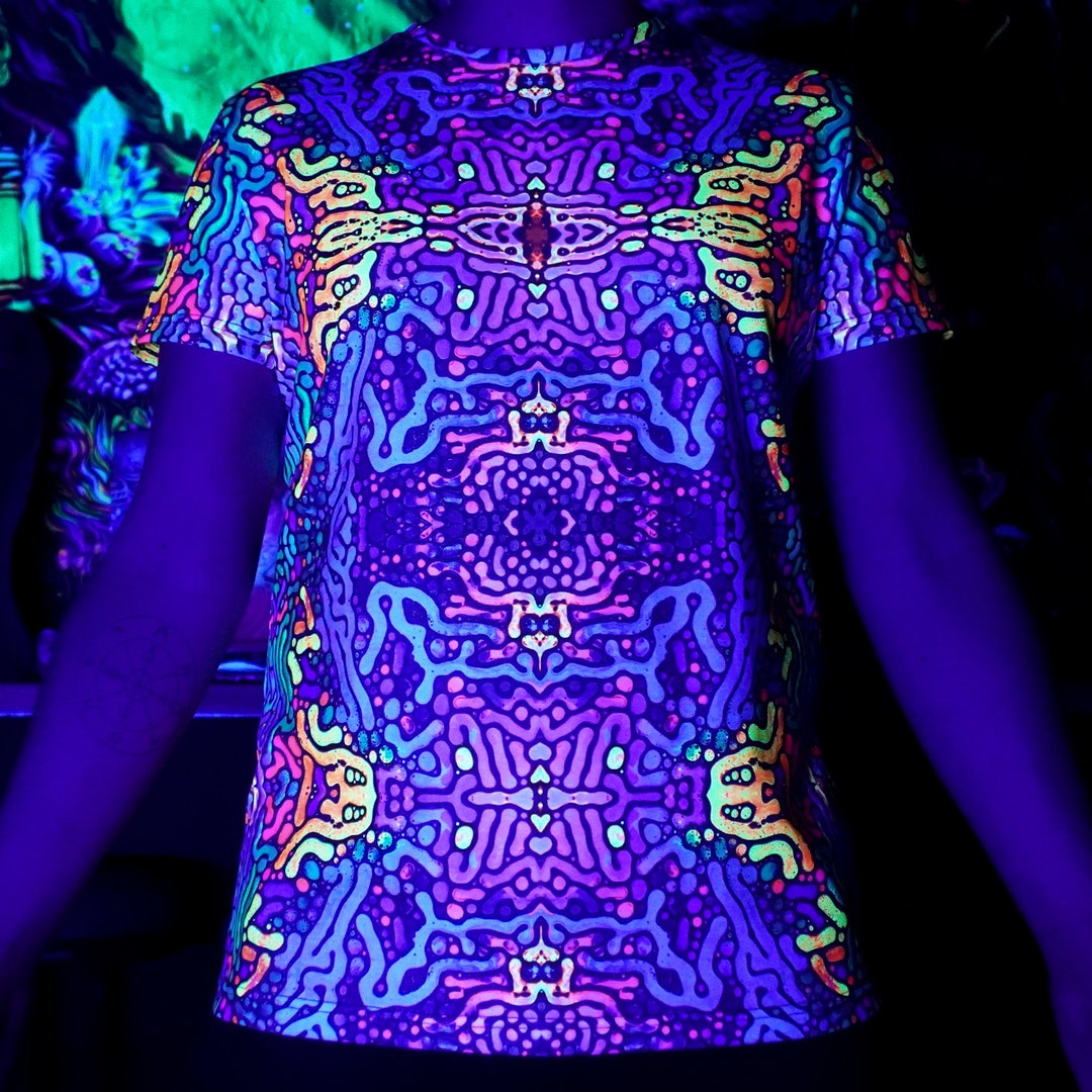 Psy T-shirt Blacklight UV Active Psychedelic Worms Full Print Festival ...
