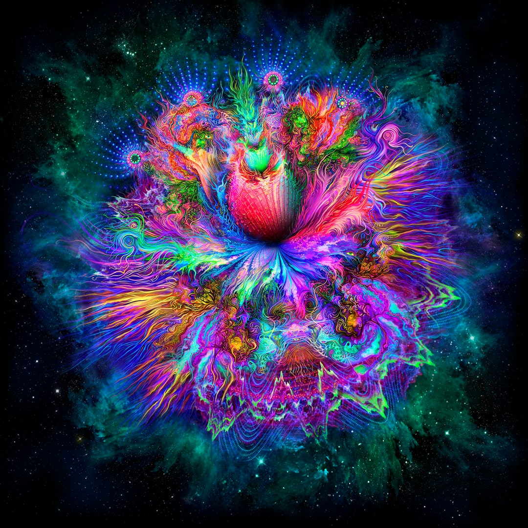 UV Blacklight Flower Backdrop : Psychedelic Magic, Violet Rose Art ...