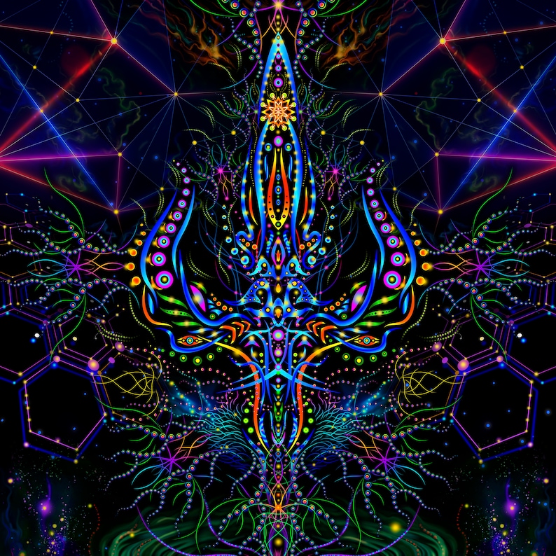 Trishula Backdrop | UV Blacklight Psychedelic - Trident Wall Hanging ...