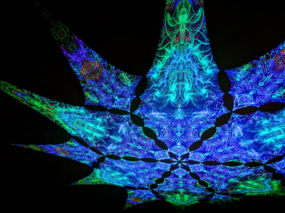 UV Active Psychedelic Lycra Canopy - Fractal Sacred Geometry Decor ...