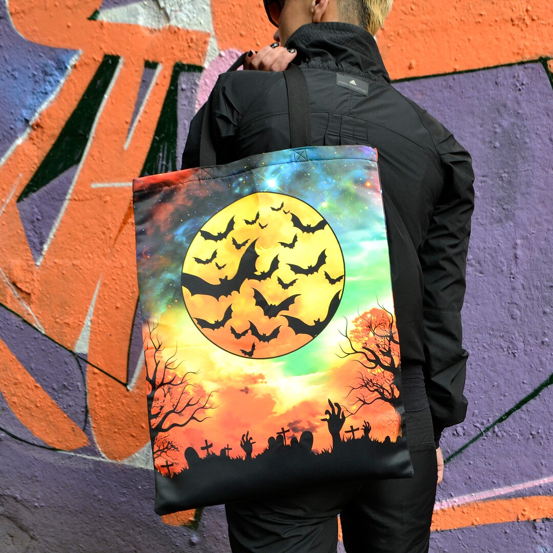 UV Active Gothic Tote Bag Drawstring Backpack Halloween Cloth Bag Trick ...