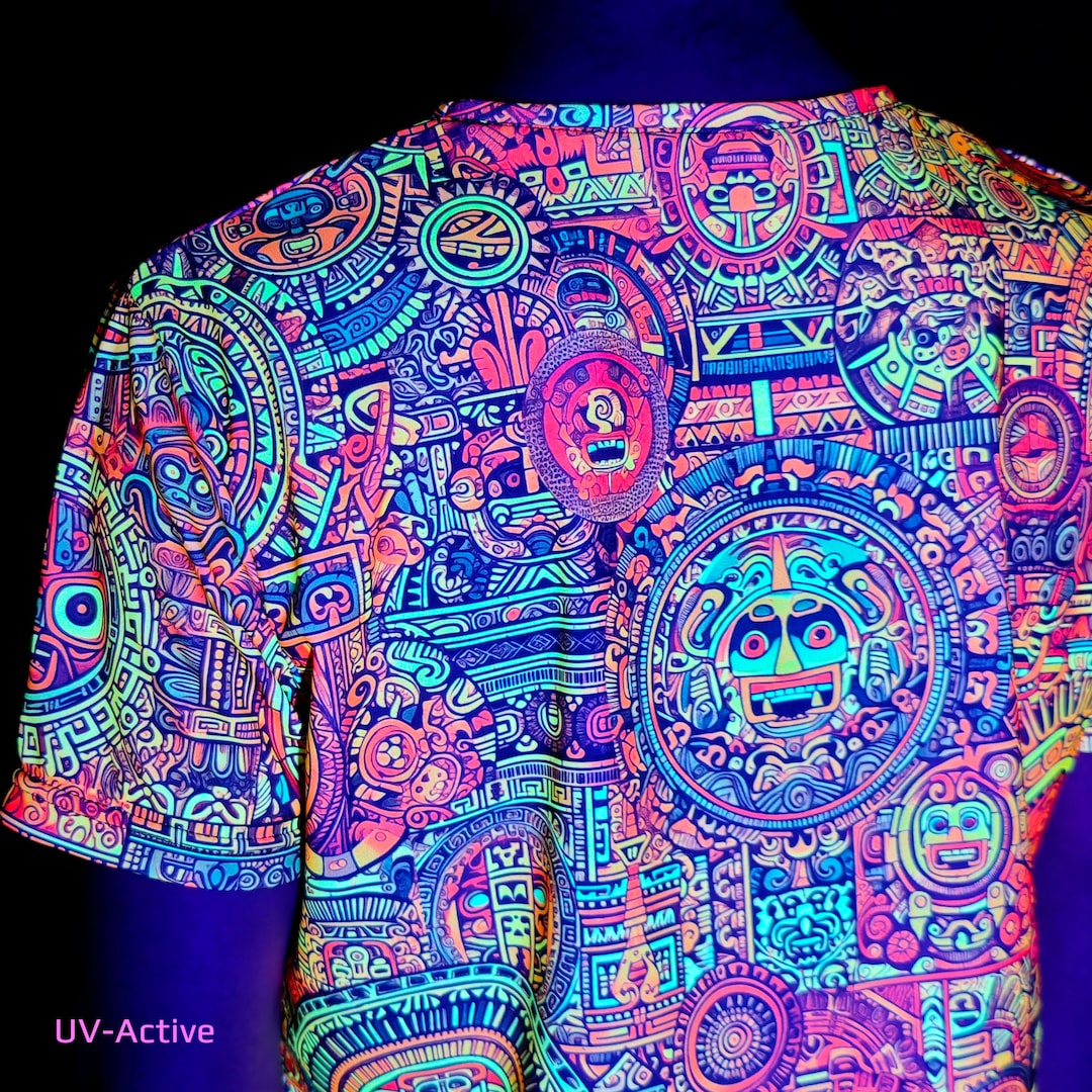 Psy T-shirt Blacklight UV Active Maya Pattern Full Print Festival Party ...