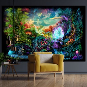 Psy Backdrop "neverland" UV Active Blacklight Tapestry, Fantasy ...