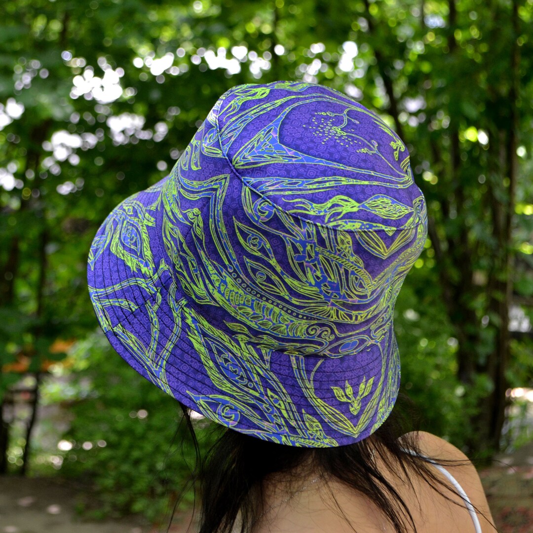 UV Active Bucket Hat Tree of Life Psychedelic Panama Tribal Pattern Dlacklight Reactive Festival ...