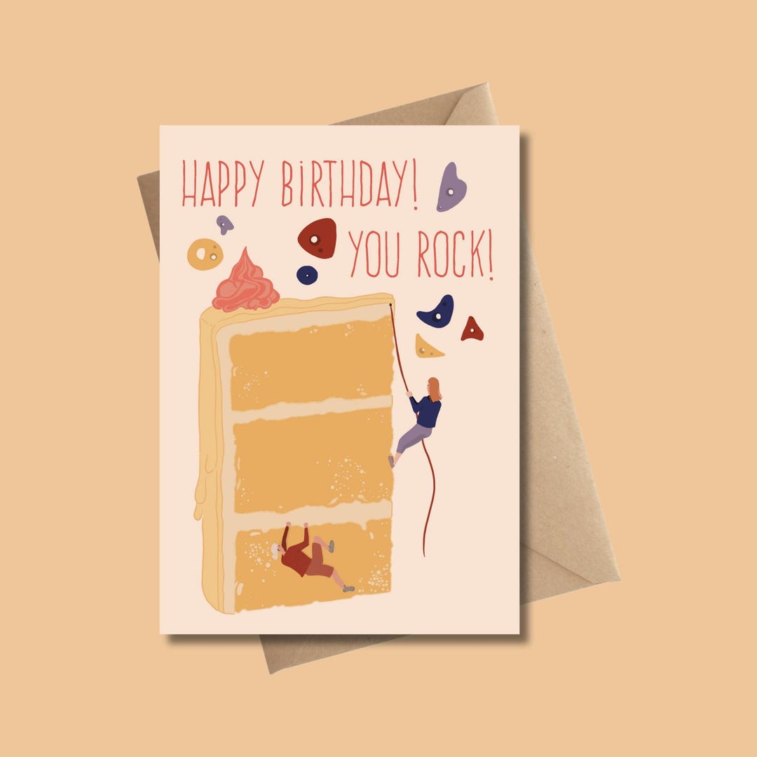 Happy Birthday! You Rock! Card With Kraft Envelope - Etsy