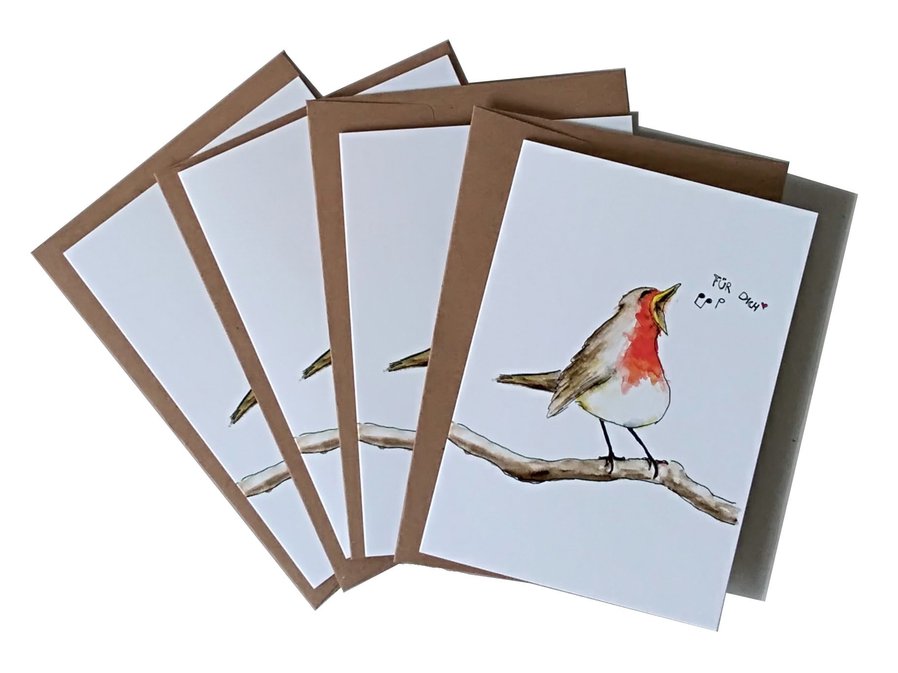 Robin Greeting Card Set, 4 Folding Cards With Envelopes, Sustainable ...