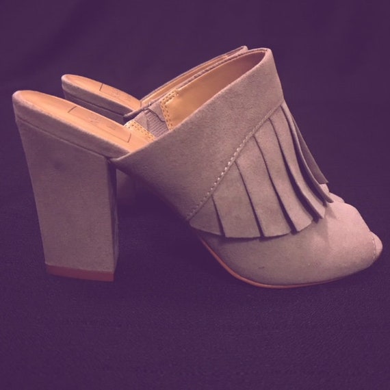 Gray Suede Block Heel Mules - Etsy