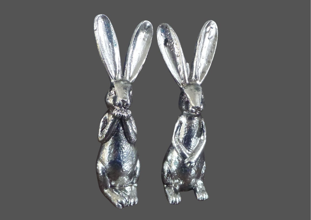 Set of 2 Easter Decorations Easter Bunny Set Spoon Ear Silver 13 Cm ...