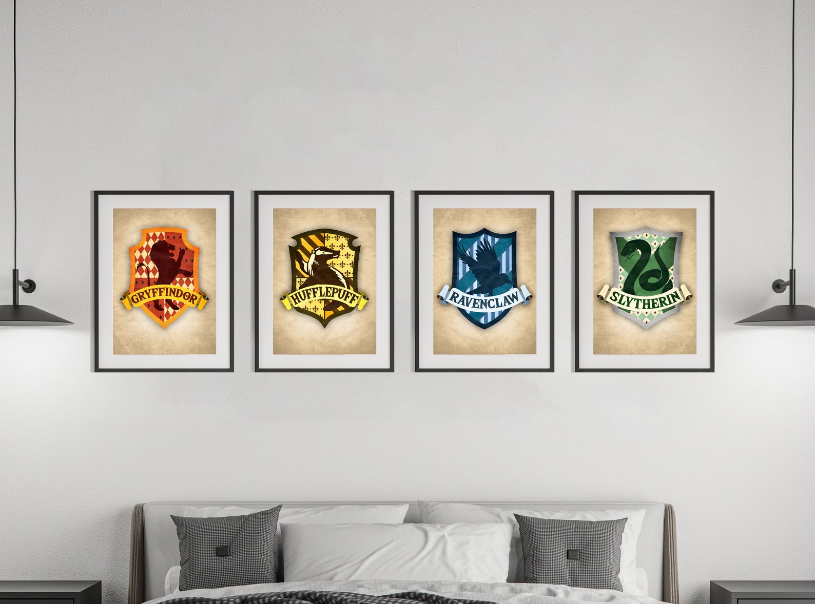 Harry Potter Poster House Crest Print SET OF 4 Hogwarts | Etsy