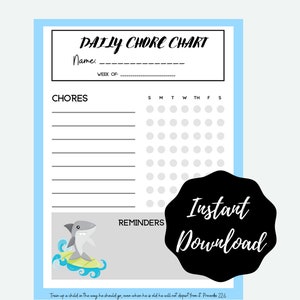 Christian Instant Printable Kids Daily Chore Chart, Teaching Chores ...