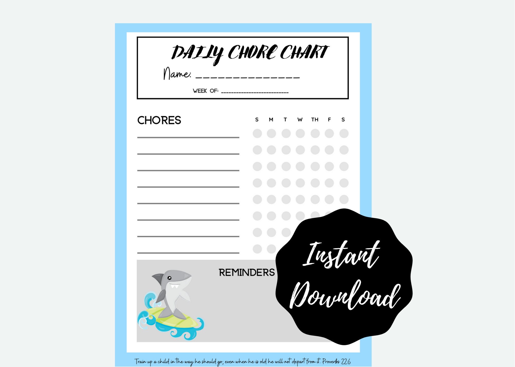 Christian Instant Printable Kids Daily Chore Chart, Teaching Chores ...