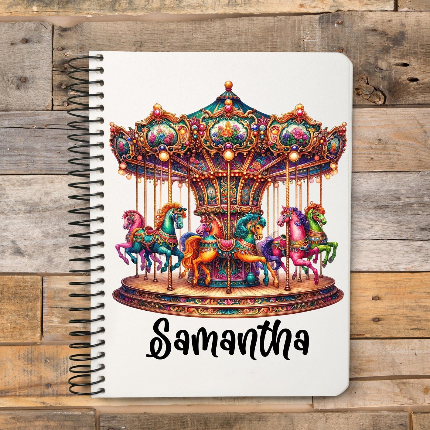 Spiral Notebook, Carnival Notebook, Personalized Carousel Notebook ...