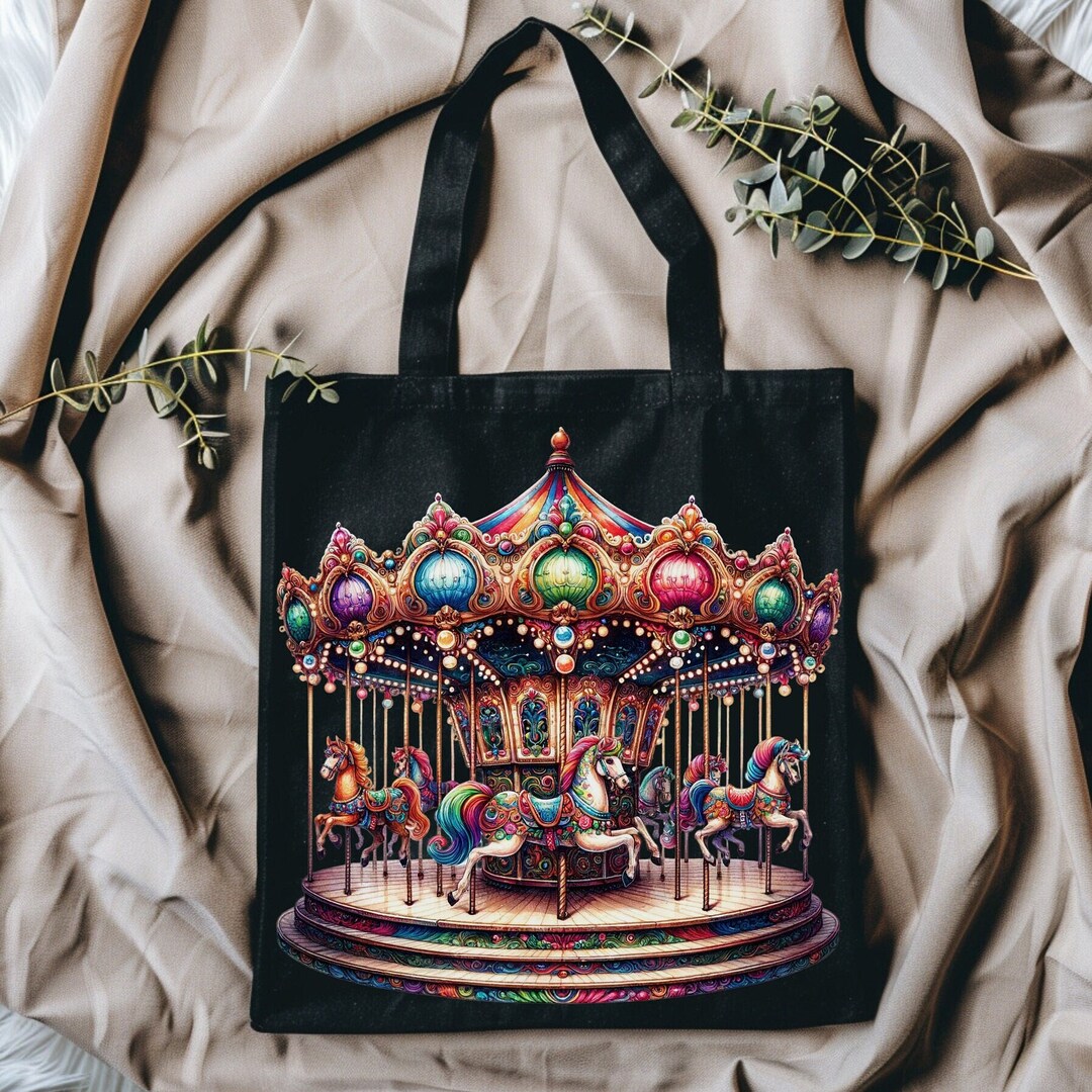 Carousel Tote Bag, Tote Bag, Carnival Tote Bag, Festival Tote Bag ...