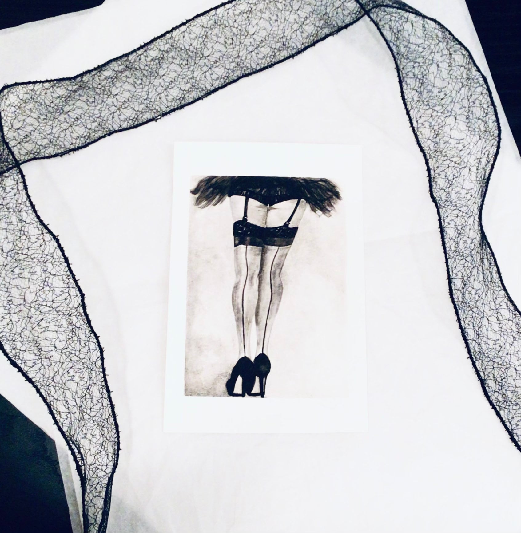 Woman in Stockings, Garter Belt, High Heels Painting, Woman Legs Art ...