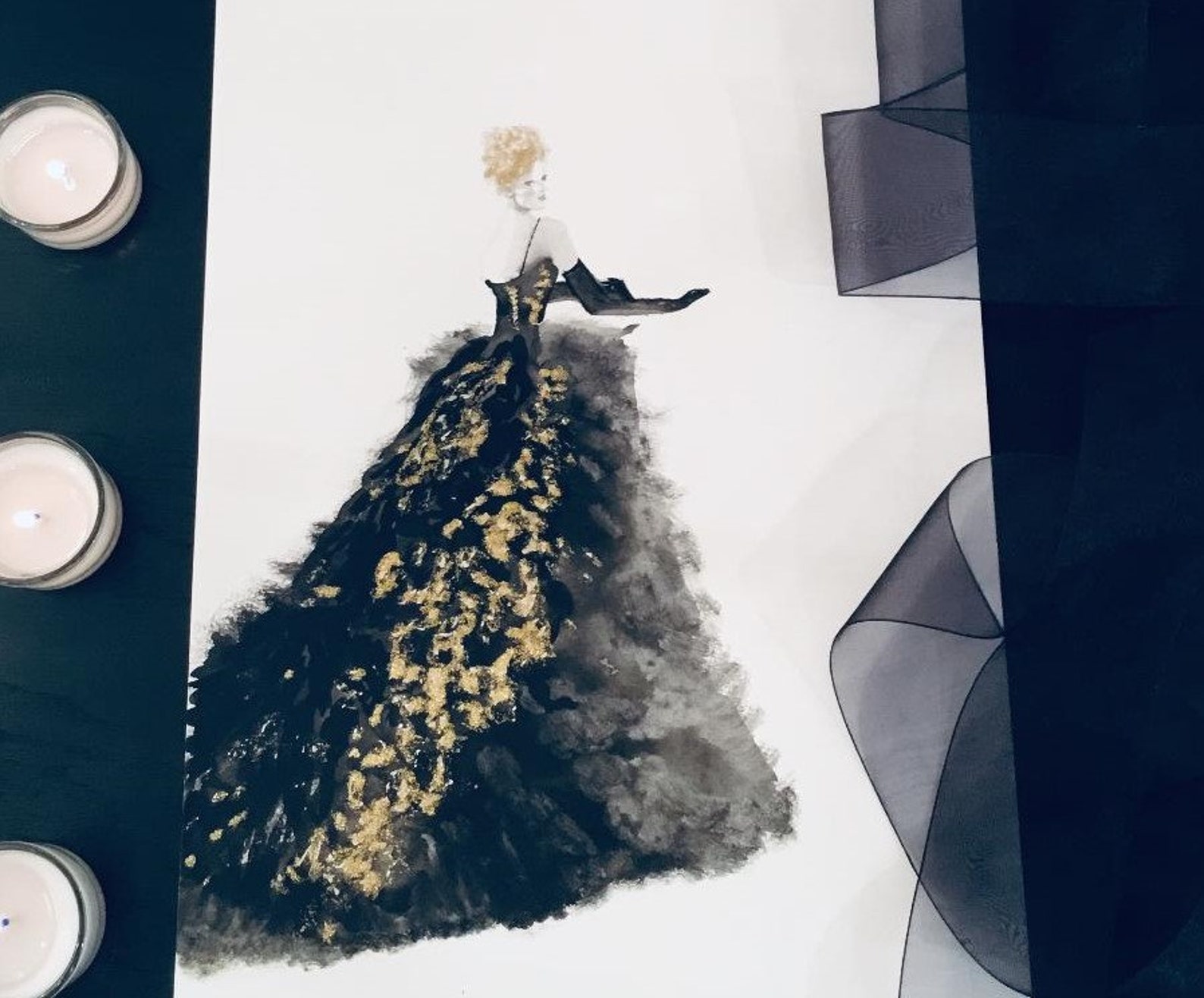Haute Couture Gown, Black and Gold, Long Gloves, Ball Gown, Original ...