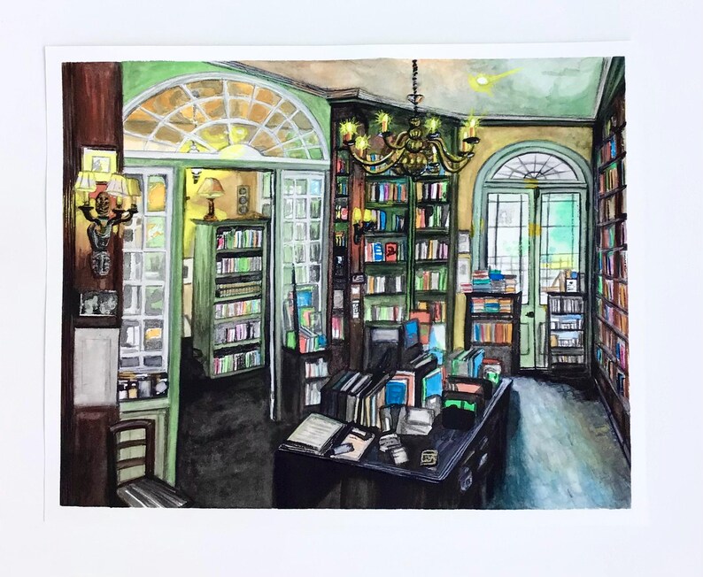 New Orleans Bookstore, Original Watercolor Painting, Shop Windows ...