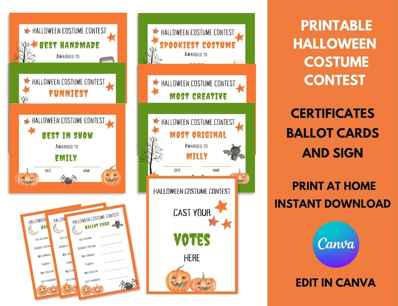 Halloween Costume Contest Printable Certificates Ballot - Etsy
