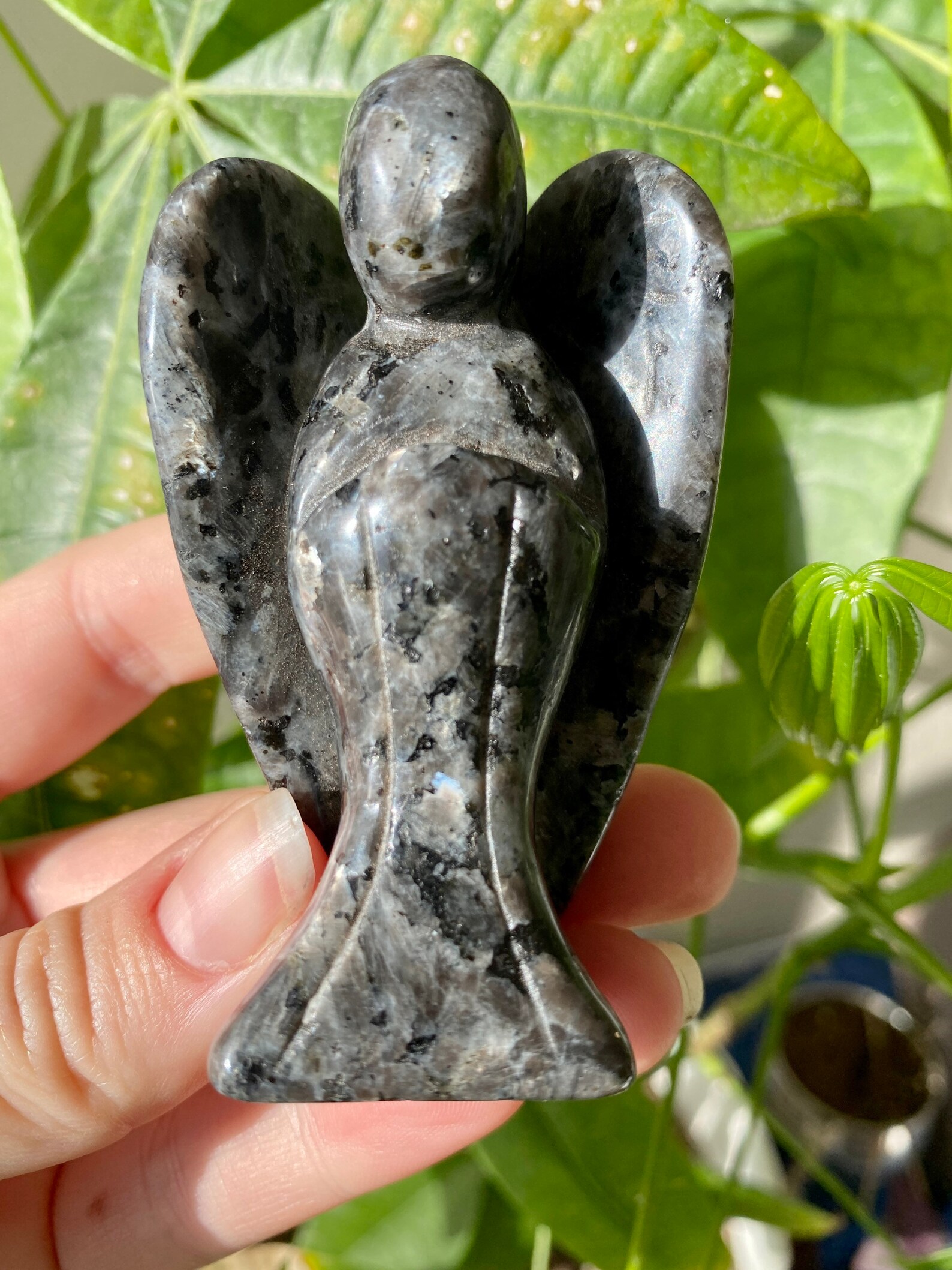 Large Angel Crystal Figurines Black Moonstone Angel | Etsy