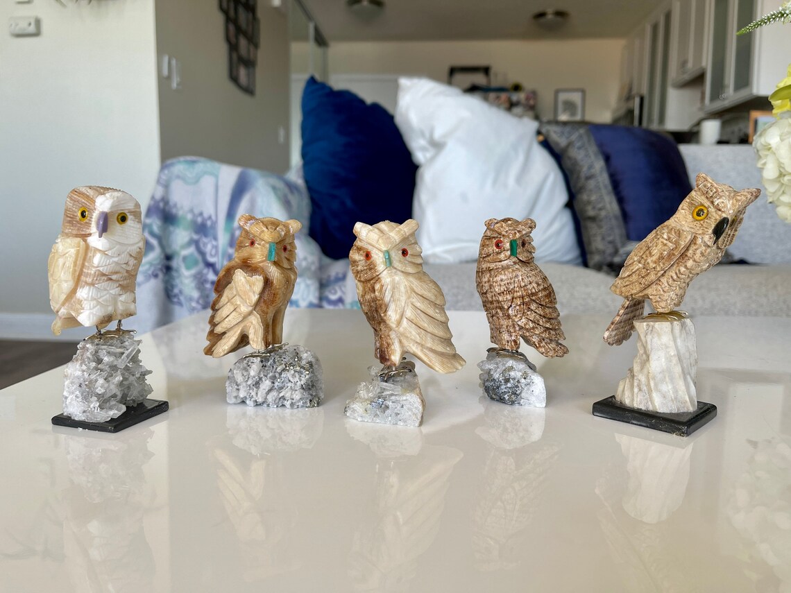 4 Soapstone & Crystal Owl Carvings Crystal Owl Carving - Etsy