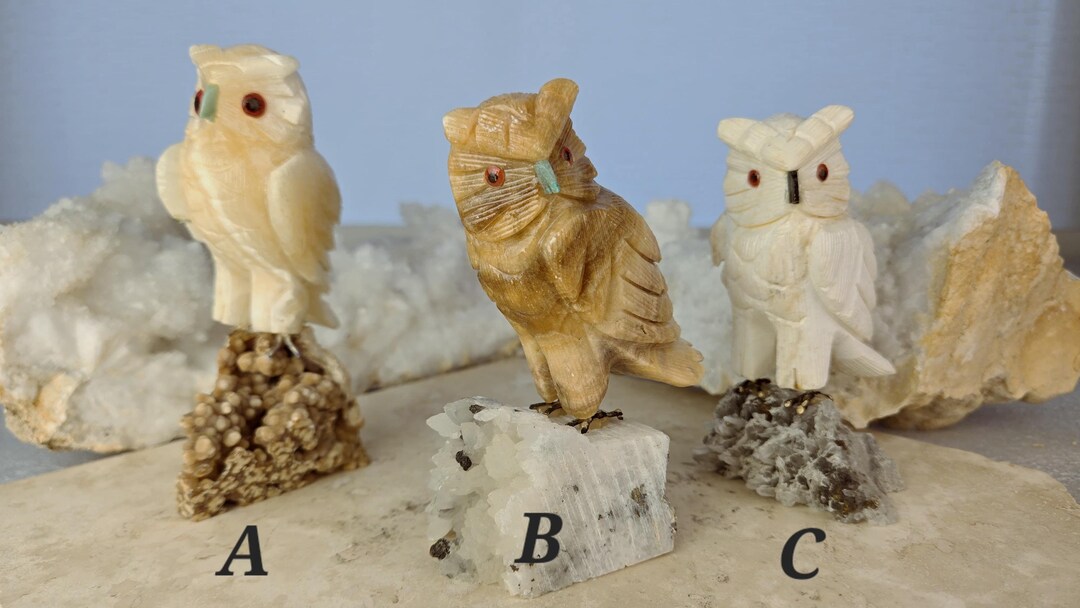 Soapstone Crystal Owl Carving: 4" Natural Stone Bird Sculpture - Etsy