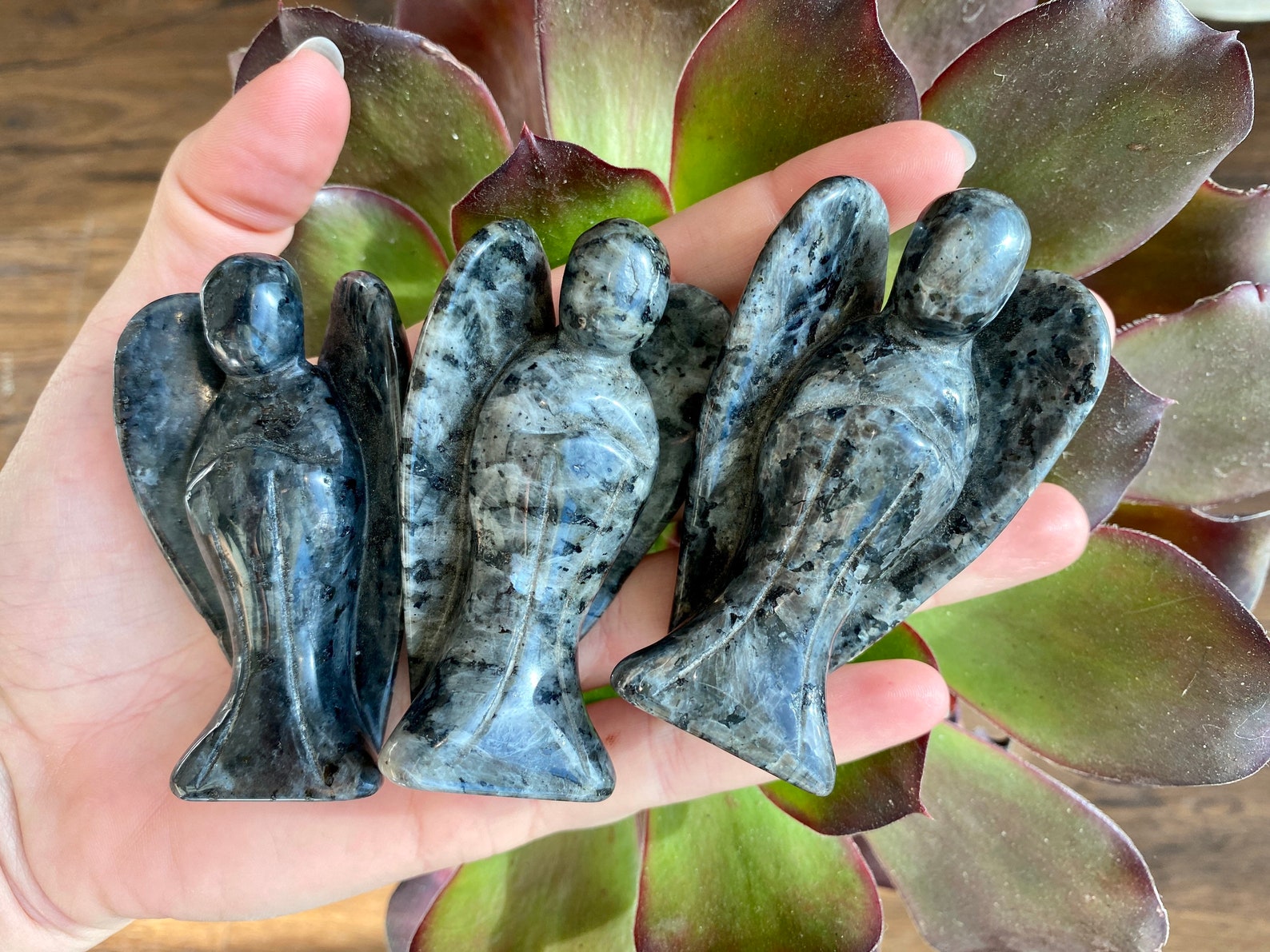 Large Angel Crystal Figurines Black Moonstone Angel | Etsy