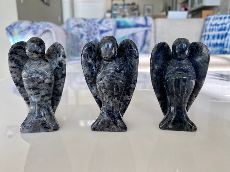 Large Angel Crystal Figurines Black Moonstone Angel | Etsy
