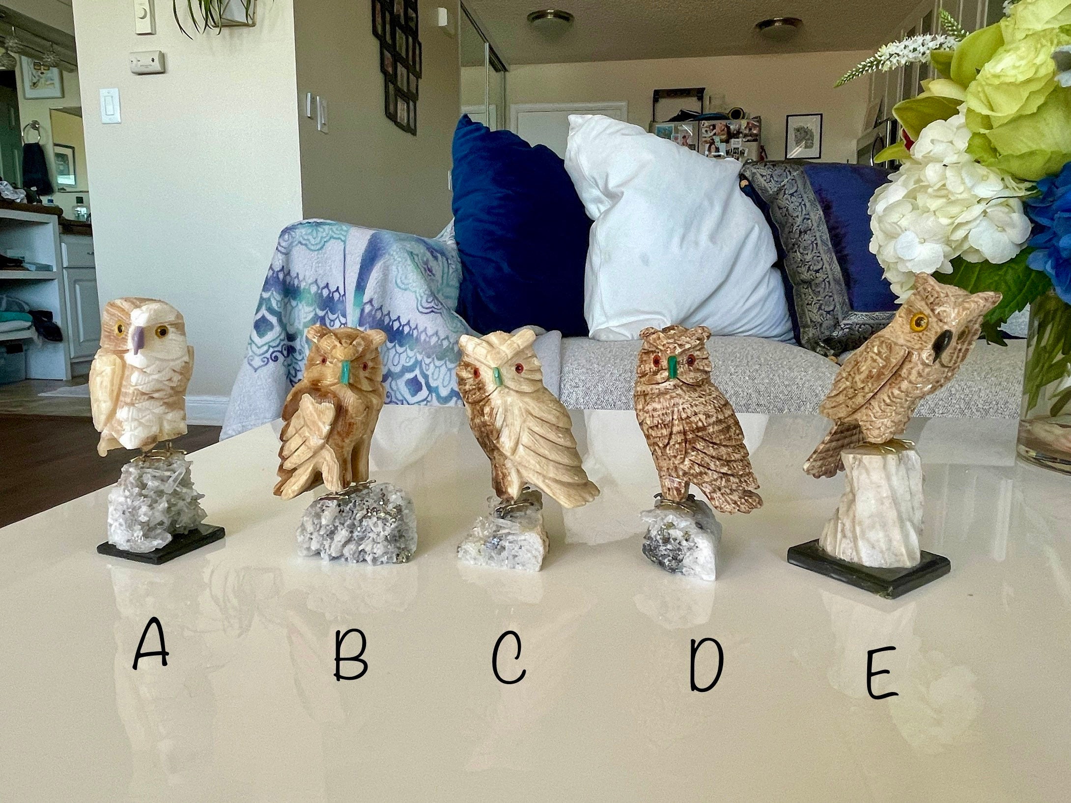 4 Soapstone & Crystal Owl Carvings Crystal Owl Carving - Etsy