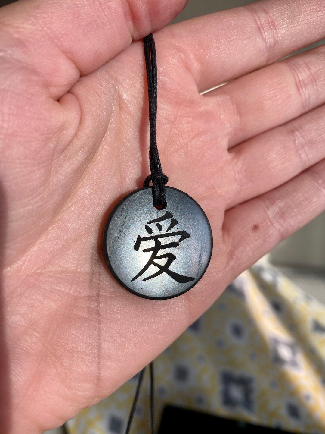 Shungite Pendant Necklace Black Stone Necklace Chinese love Symbol ...