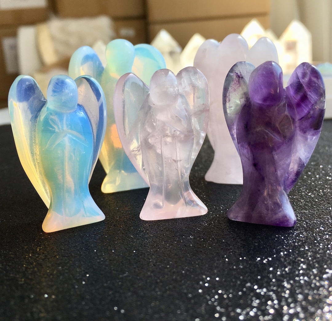 Small & Medium Size Angel Crystal Figurine | Rose Quartz | Amethyst ...