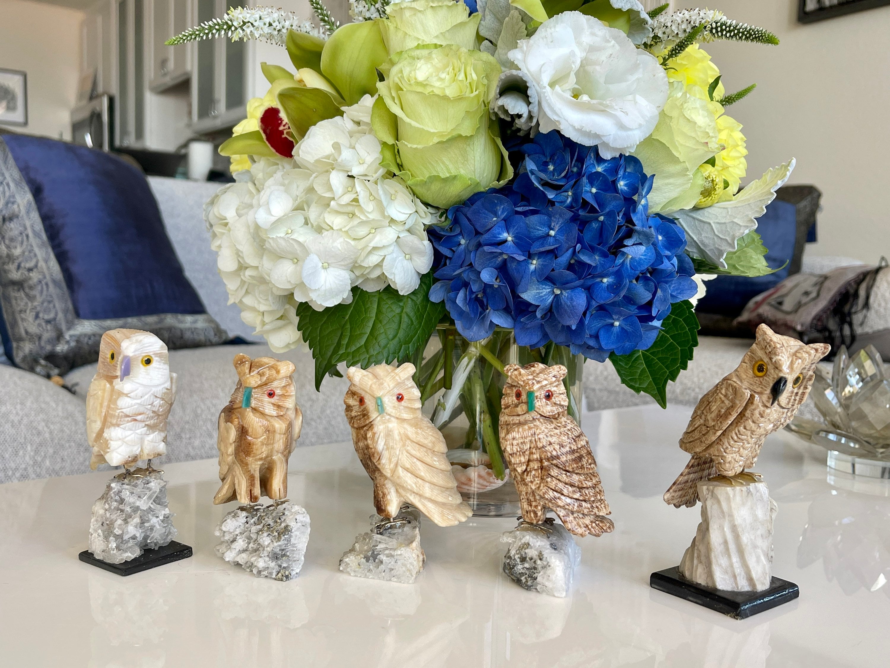 4 Soapstone & Crystal Owl Carvings Crystal Owl Carving | Etsy