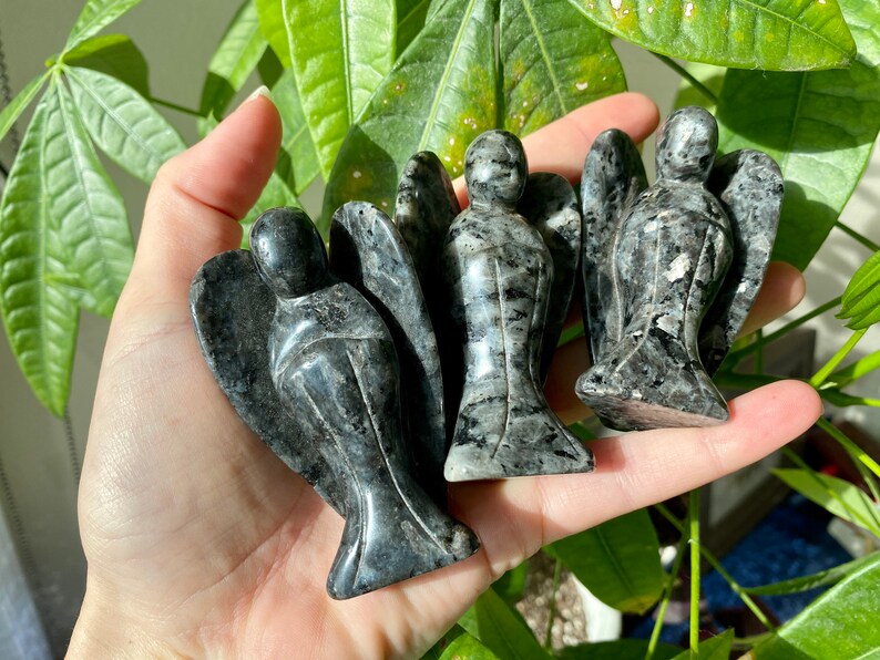 Large Angel Crystal Figurines Black Moonstone Angel | Etsy