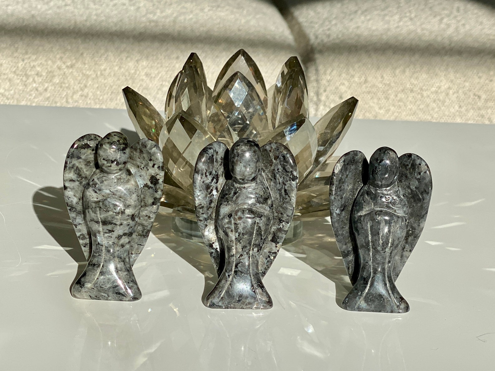 Large Angel Crystal Figurines Black Moonstone Angel | Etsy