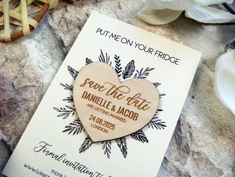 Save the Date With Wooden Magnet Heart Wedding Magnet Heart - Etsy