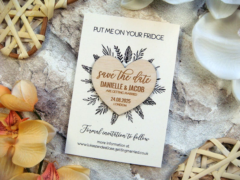 Save the Date With Wooden Magnet Heart Wedding Magnet Heart | Etsy