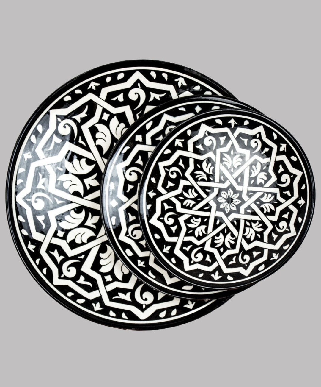 3 Set of Hand Painted Moroccan Ceramic Plate, Platter From Fes, S / M ...