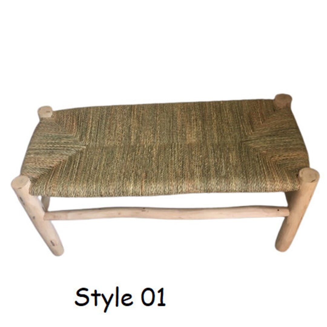 Moroccan Bench, Traditional Beldi Bench in Solid Wood and Rattan ...