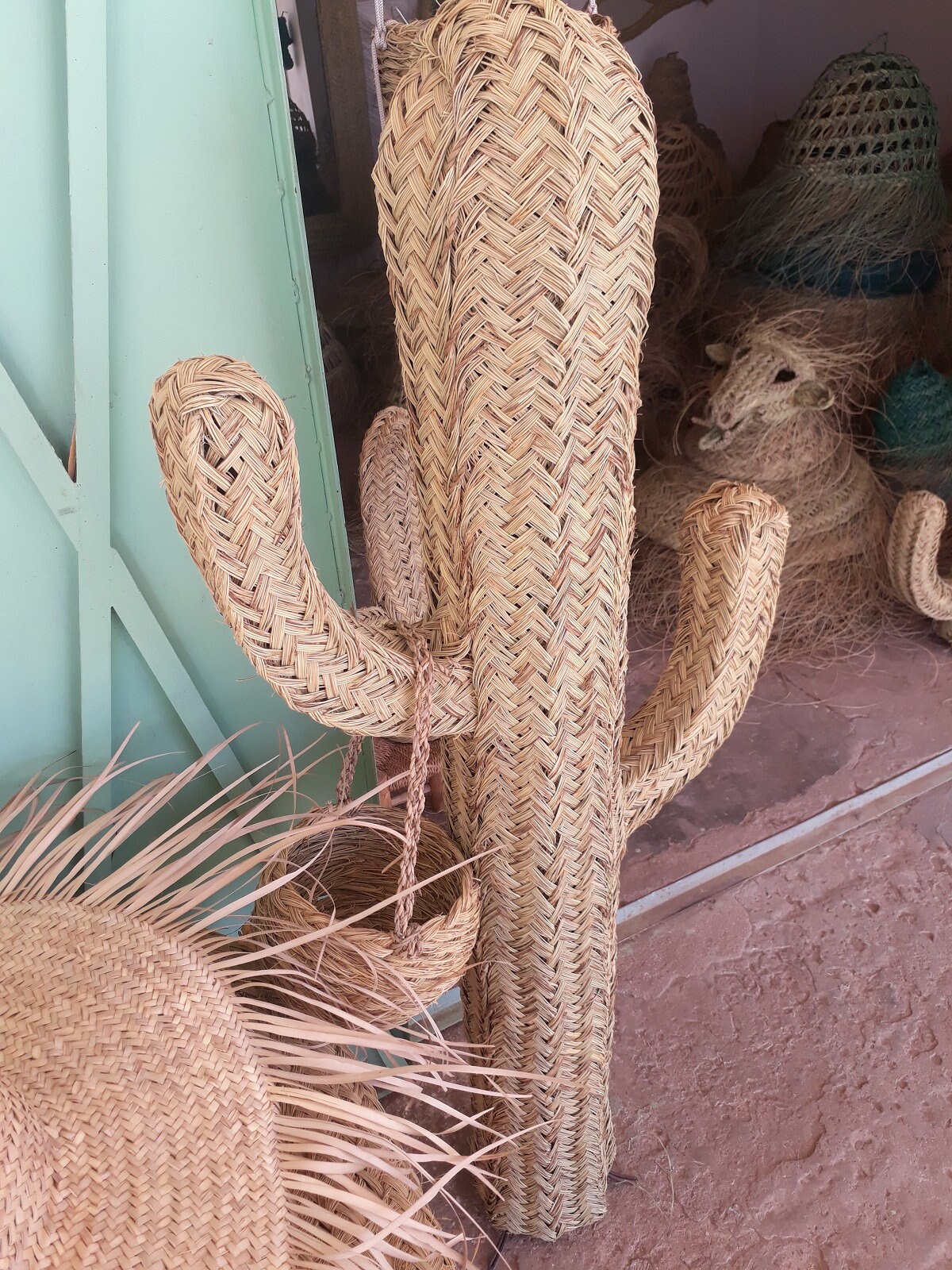Moroccan Decorative Straw Cactus, Handmade Straw Cactus Rattan, Cactus ...