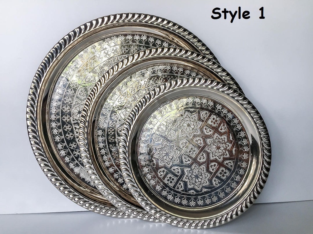 Handcrafted Moroccan Tray, Decorative Tray, Silver Tray, Moroccan Decor ...