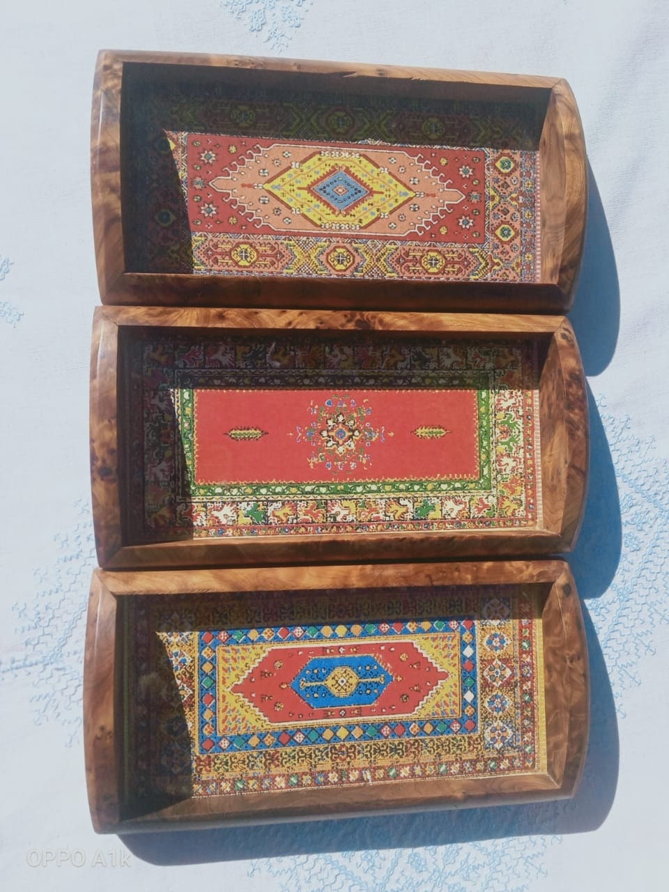 Moroccan Rectangular Kitchen Tray With Rug Style, Handmade Thuya Wooden ...