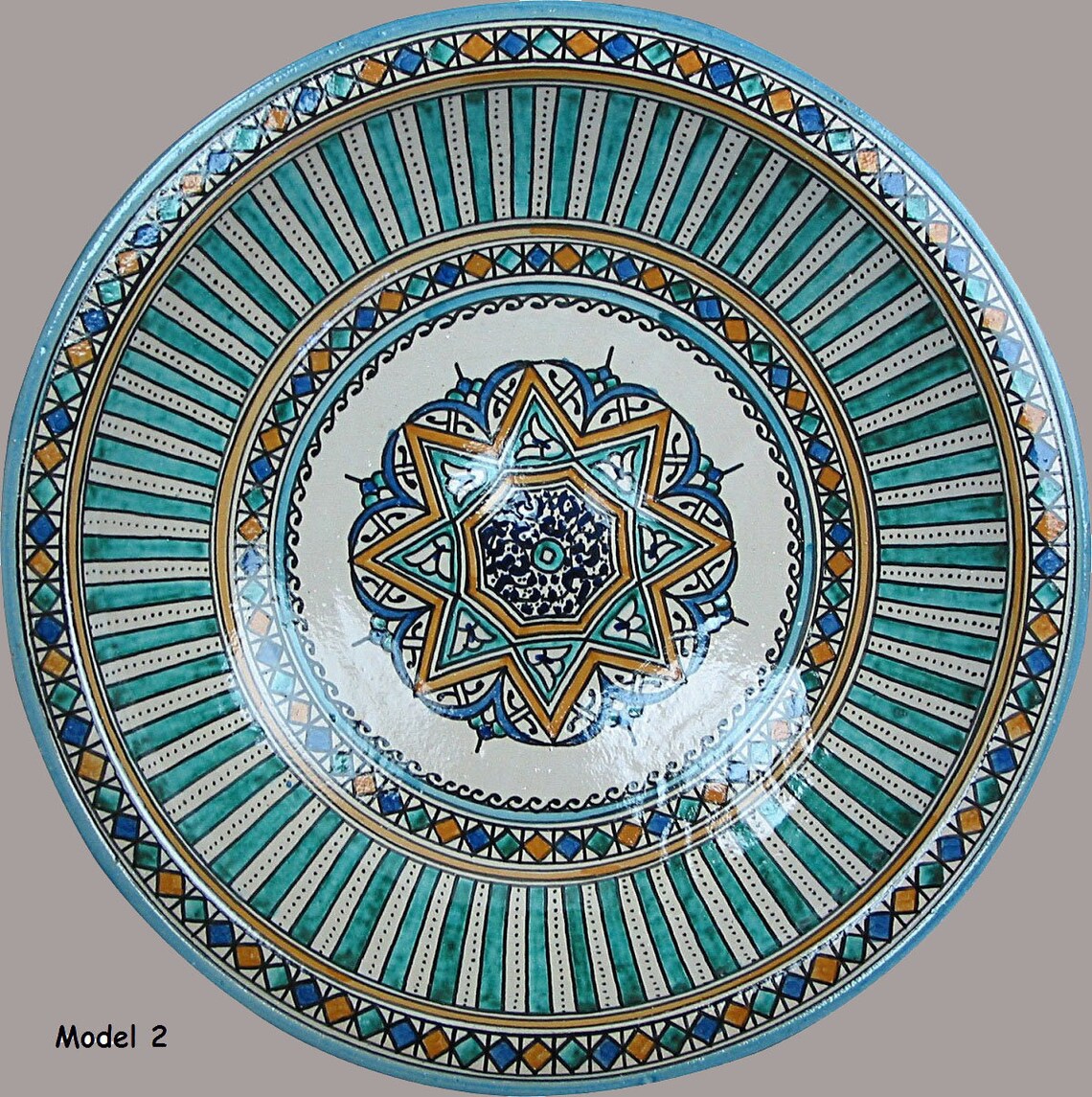 2 Set of Hand Painted Moroccan Ceramic Plate Platter From - Etsy