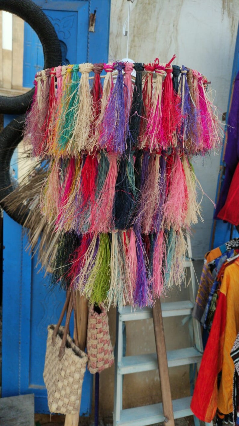 Multi-colors RAFFIA Fringes Chandelier Light Pendant Raffia | Etsy
