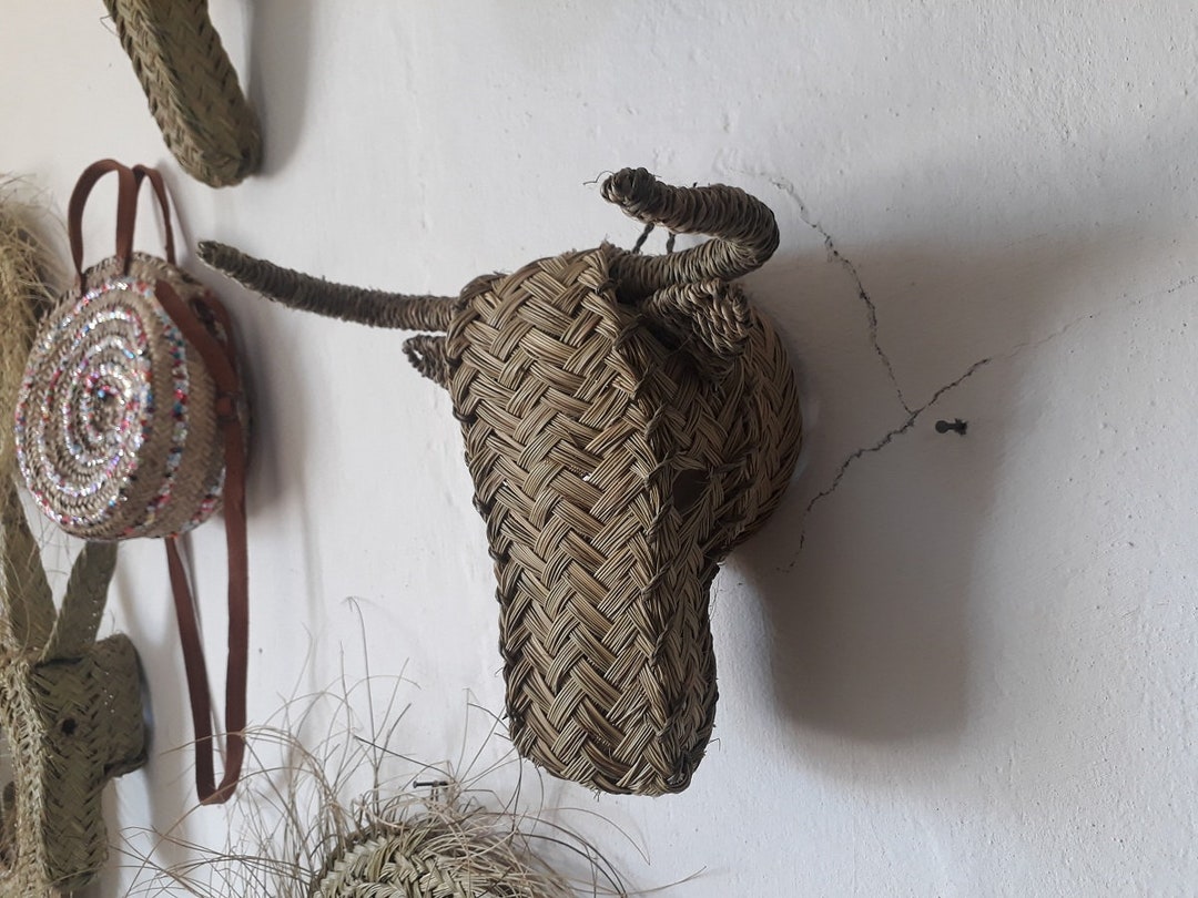 Moroccan Straw Bull Head, Animal Head Wall Decor, Faux Trophy,moroccan ...