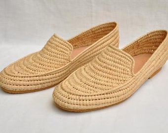 Moroccan Raffia Moccasins Hand Woven Raffia Shoes Summer | Etsy