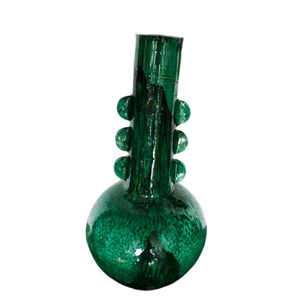 Moroccan Handmade Tribal Green Glazed Terracotta Vase, Moroccan ...