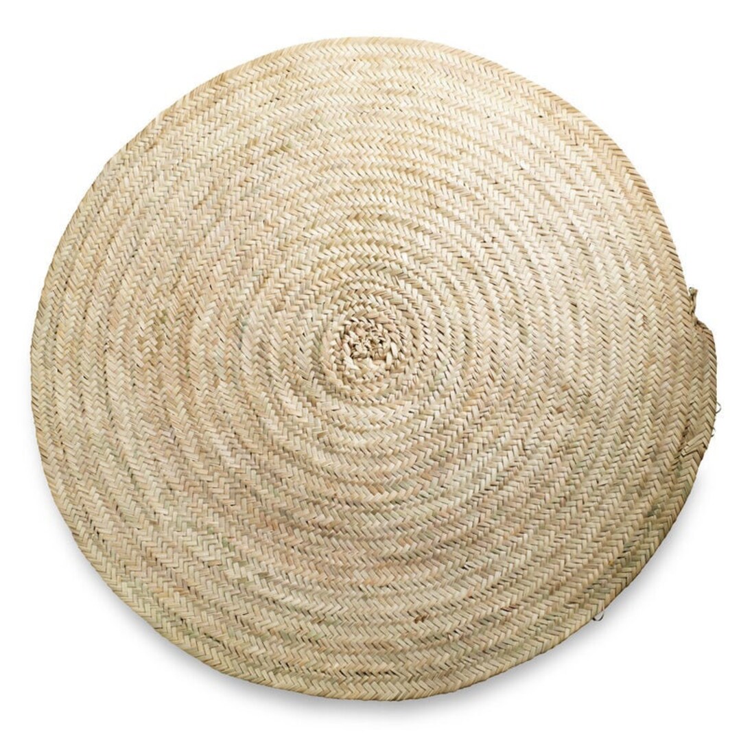 Moroccan Round Straw Rug, Round Carpet in Woven Palm Leaves,handmade ...